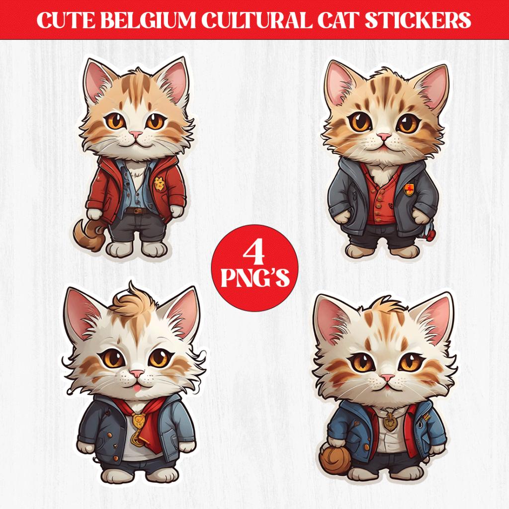 Cute Belgium Cultural Cat Stickers PNG's - MasterBundles
