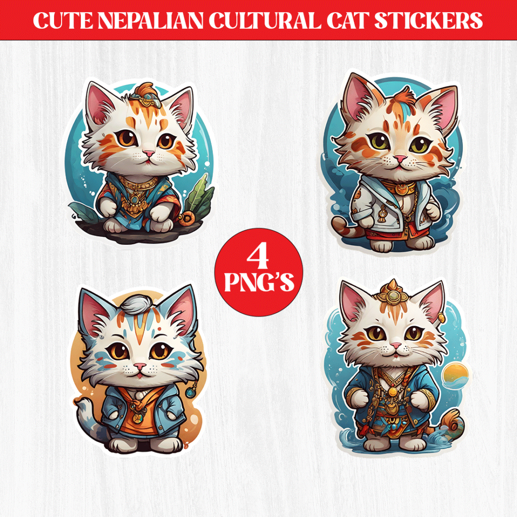 Cute Nepalian Cultural Cat Stickers PNG’s - MasterBundles