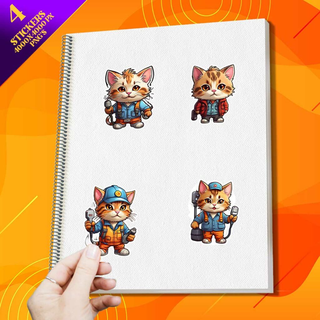 Cute Electrician Cat Stickers PNG’s - MasterBundles
