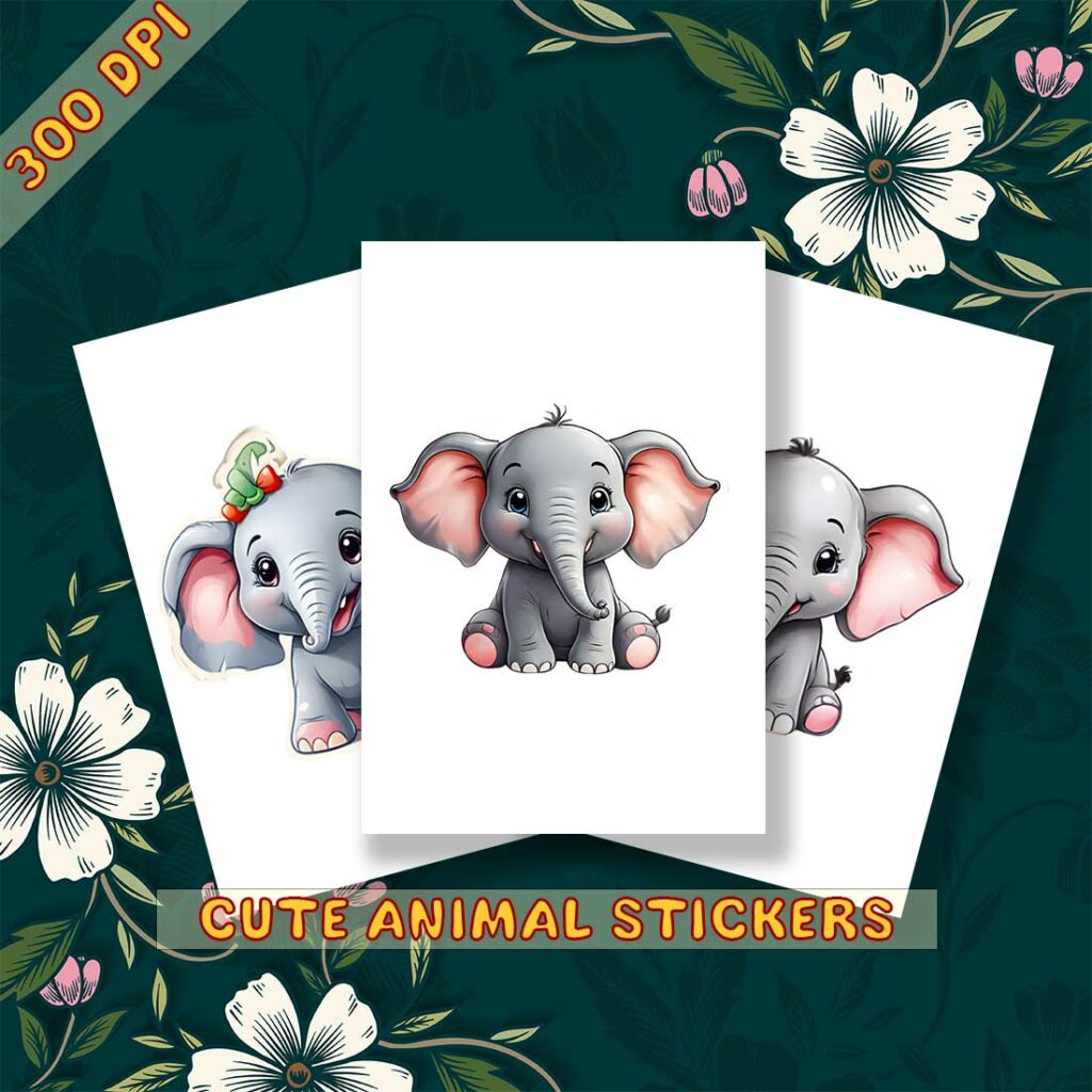 Cute Elephant Sticker 3 PNG's - MasterBundles