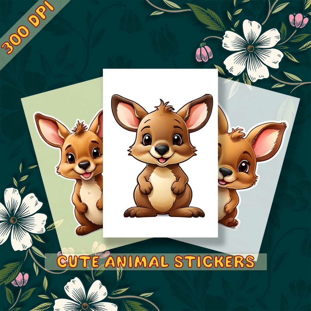 Cute Kangaroo Sticker 4 PNG's - MasterBundles