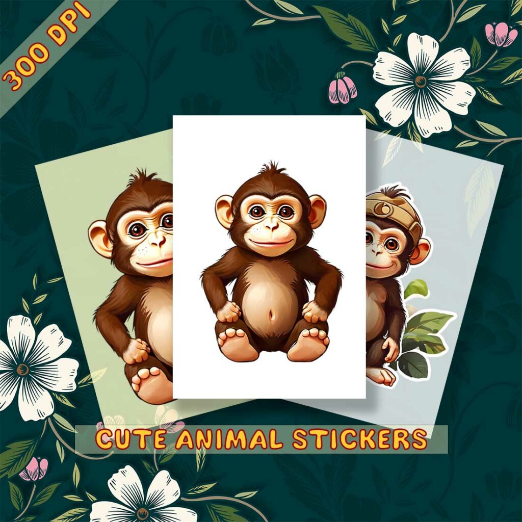 Cute Monkey Sticker 3 PNG's - MasterBundles