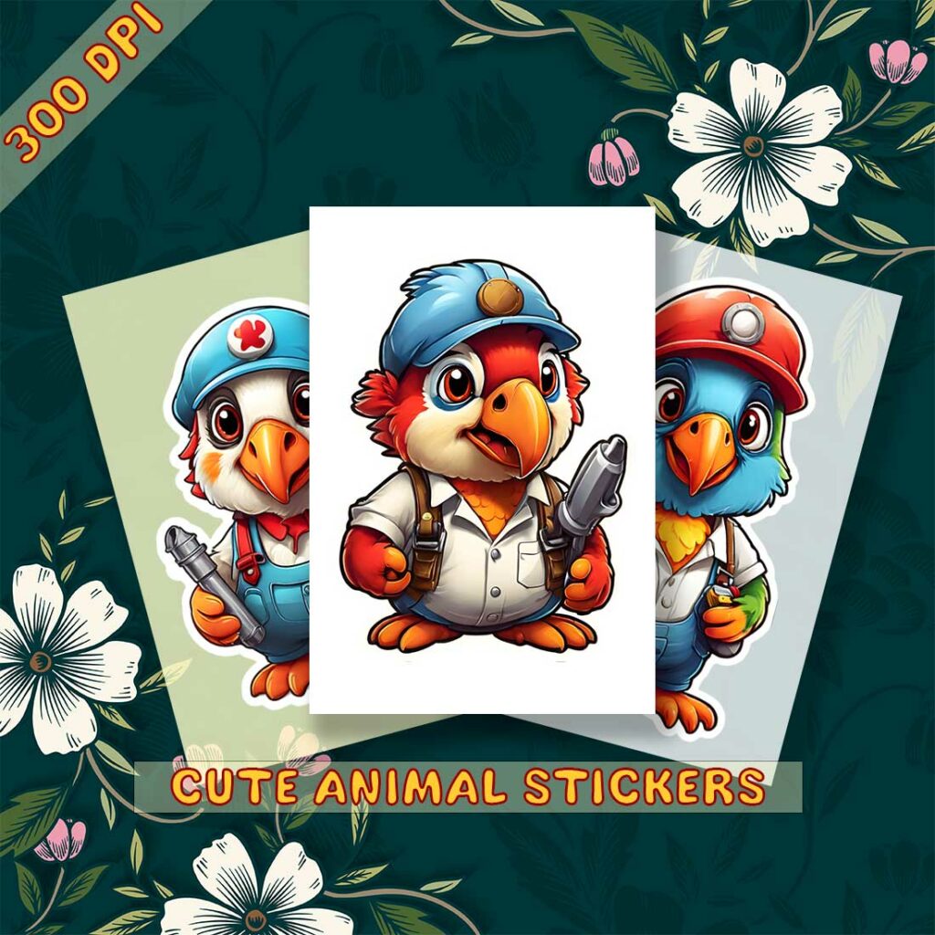 Cute Parrot Sticker 4 PNG's - MasterBundles