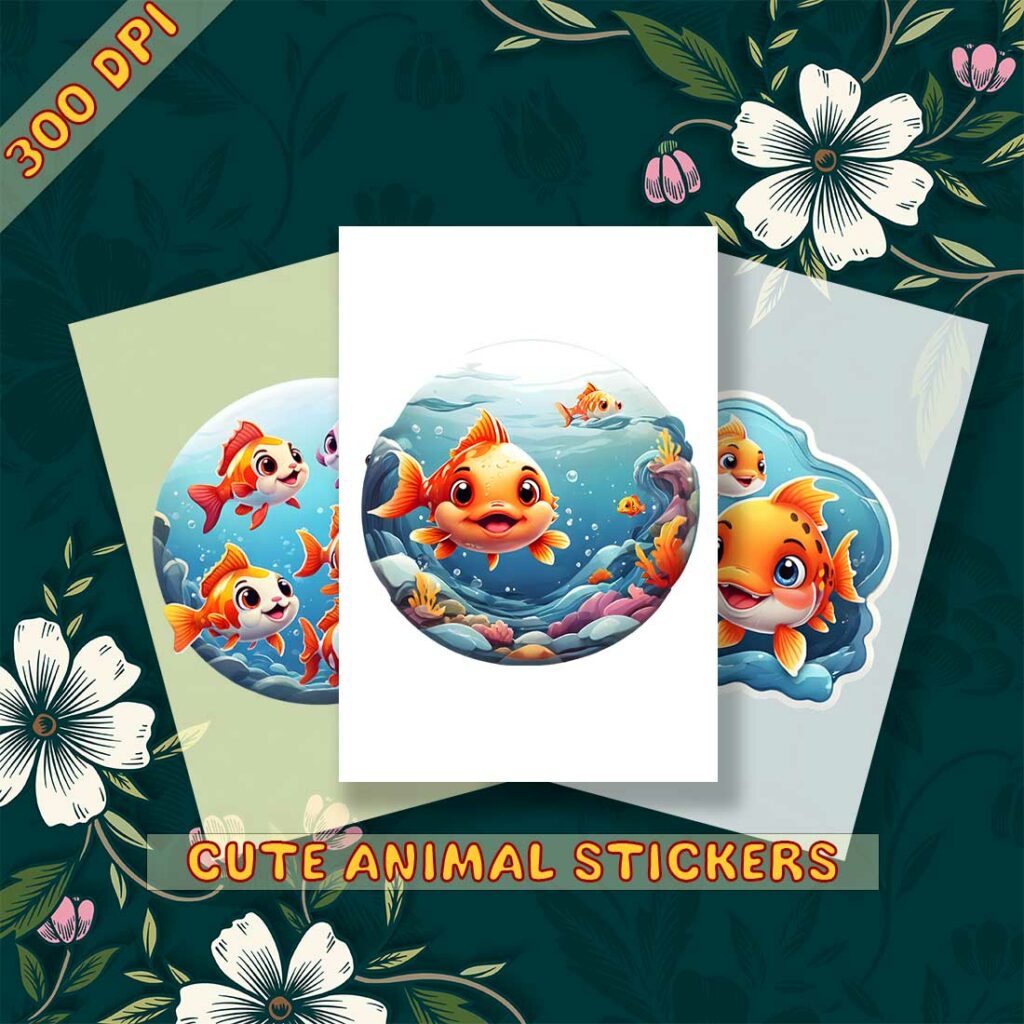 Cute Fish Aquarium Sticker 3 PNG's - MasterBundles