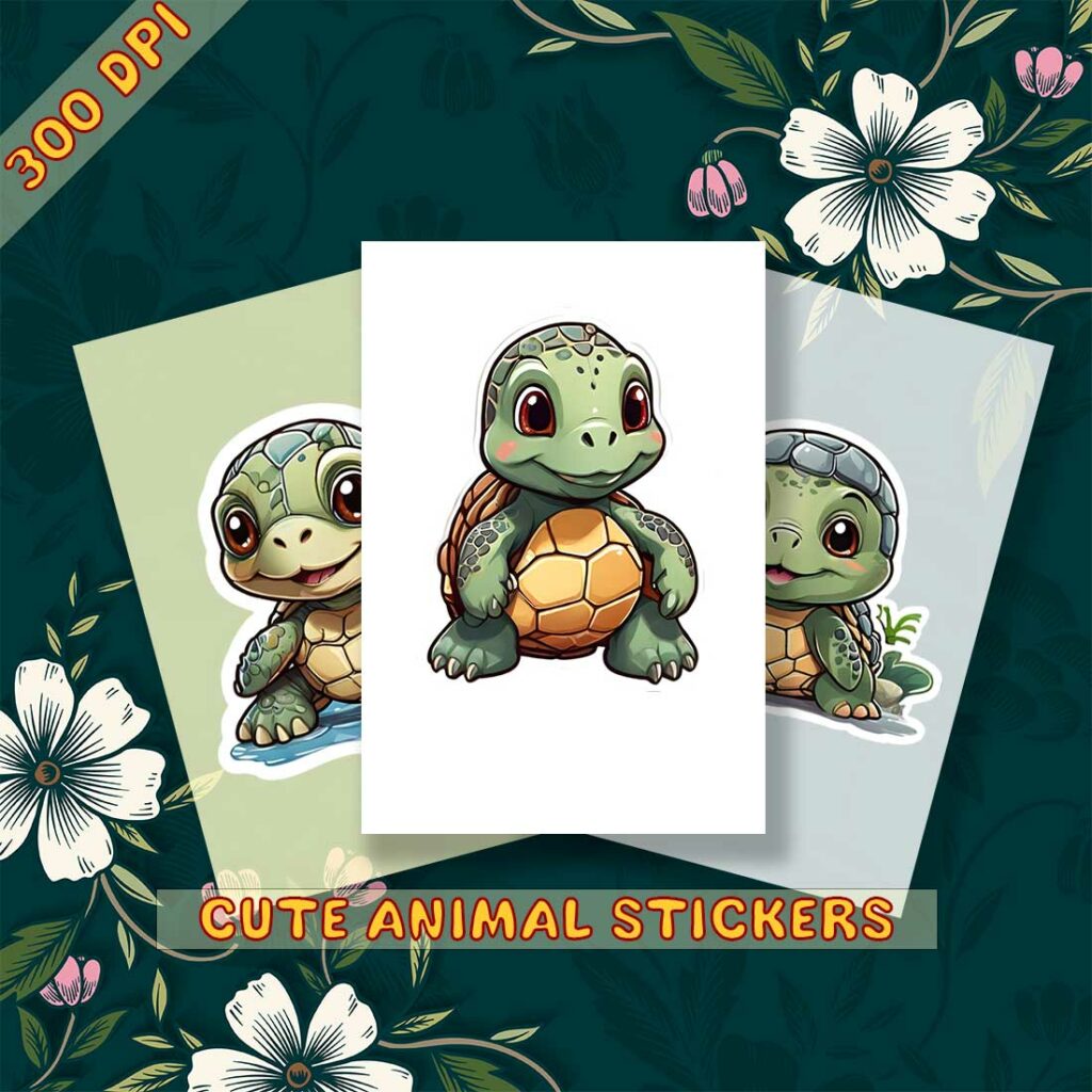 Cute Turtle Sticker 3 PNG's - MasterBundles