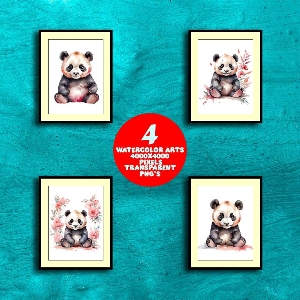 Panda Watercolor Art 4 Transparent PNG Illustrations - MasterBundles