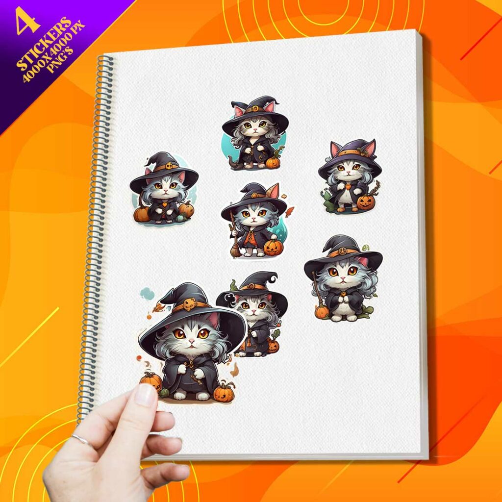 Cute Witch Cat Stickers PNG’s - MasterBundles