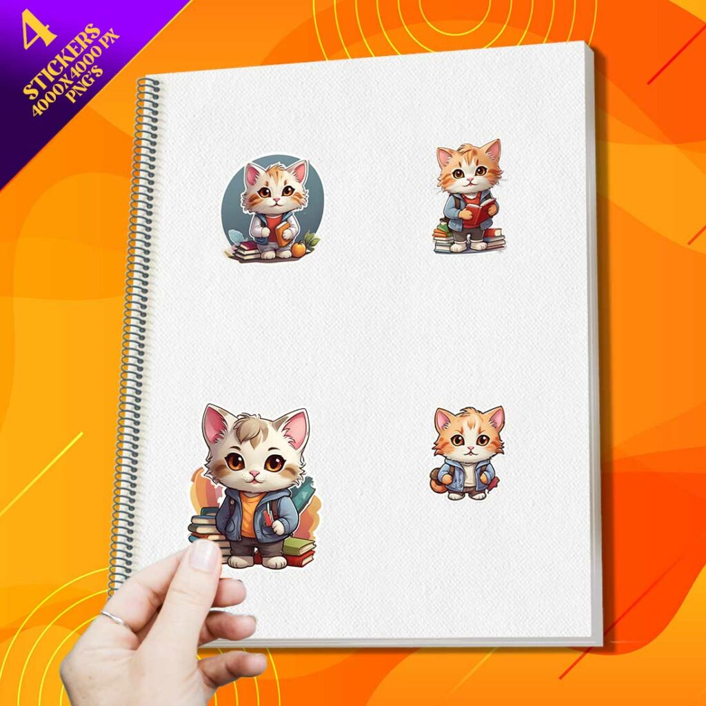 Cute Student Cat Stickers PNG’s - MasterBundles