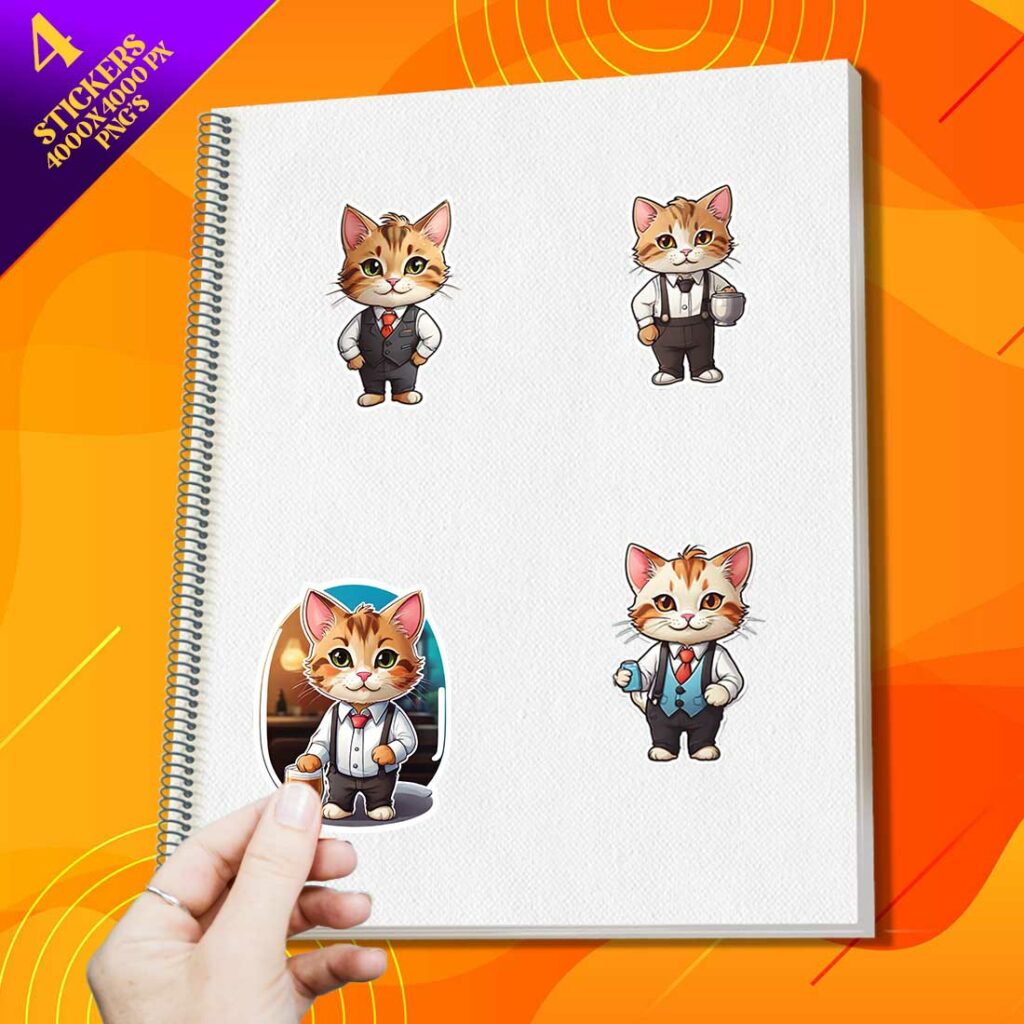 Cute Waiter Cat Stickers PNG’s - MasterBundles