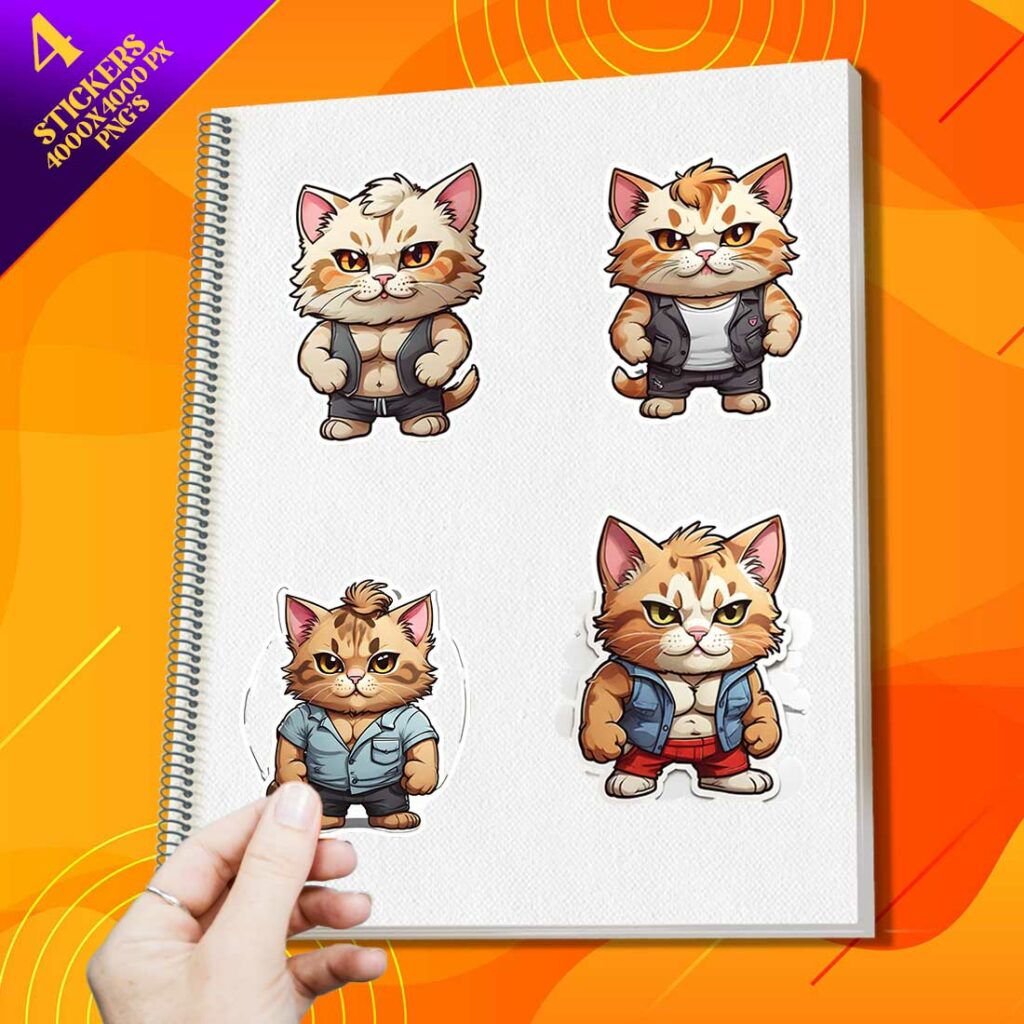 Cute Body Builder Cat Stickers PNG’s - MasterBundles