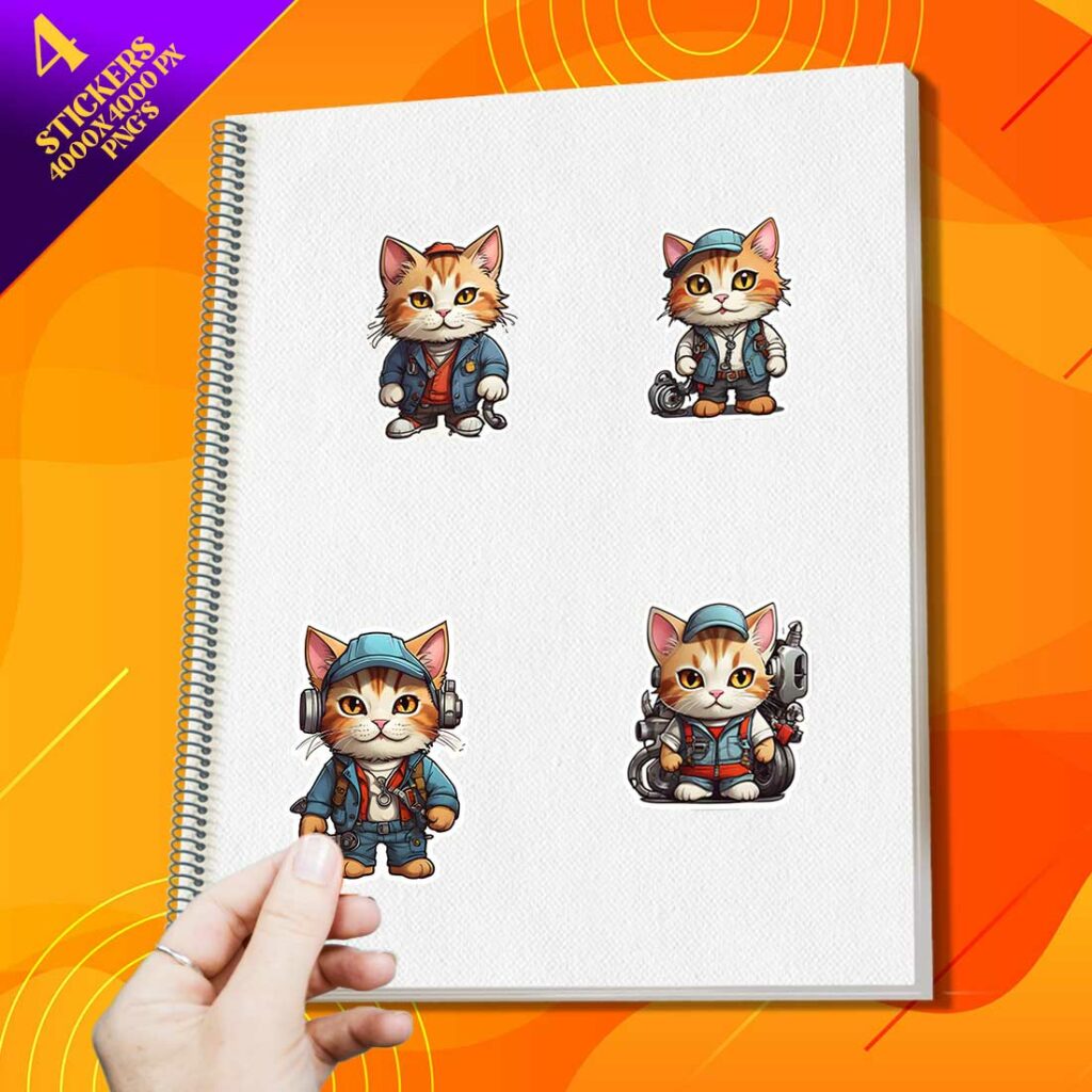 Cute Mechanic Cat Stickers PNG’s - MasterBundles