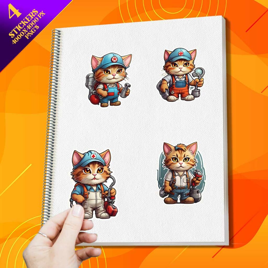 Cute Plumber Cat Stickers PNG’s - MasterBundles