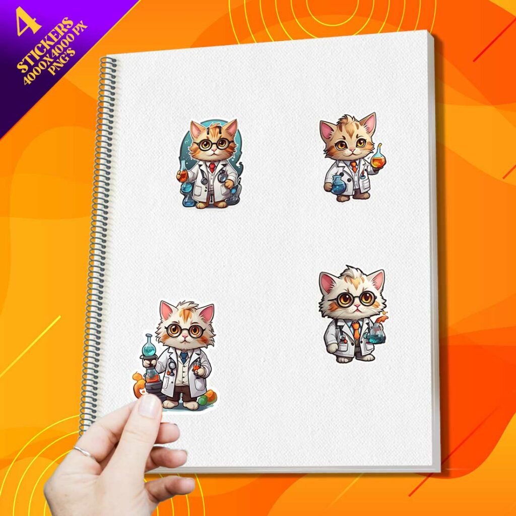 Cute Scientist Cat Stickers PNG’s - MasterBundles