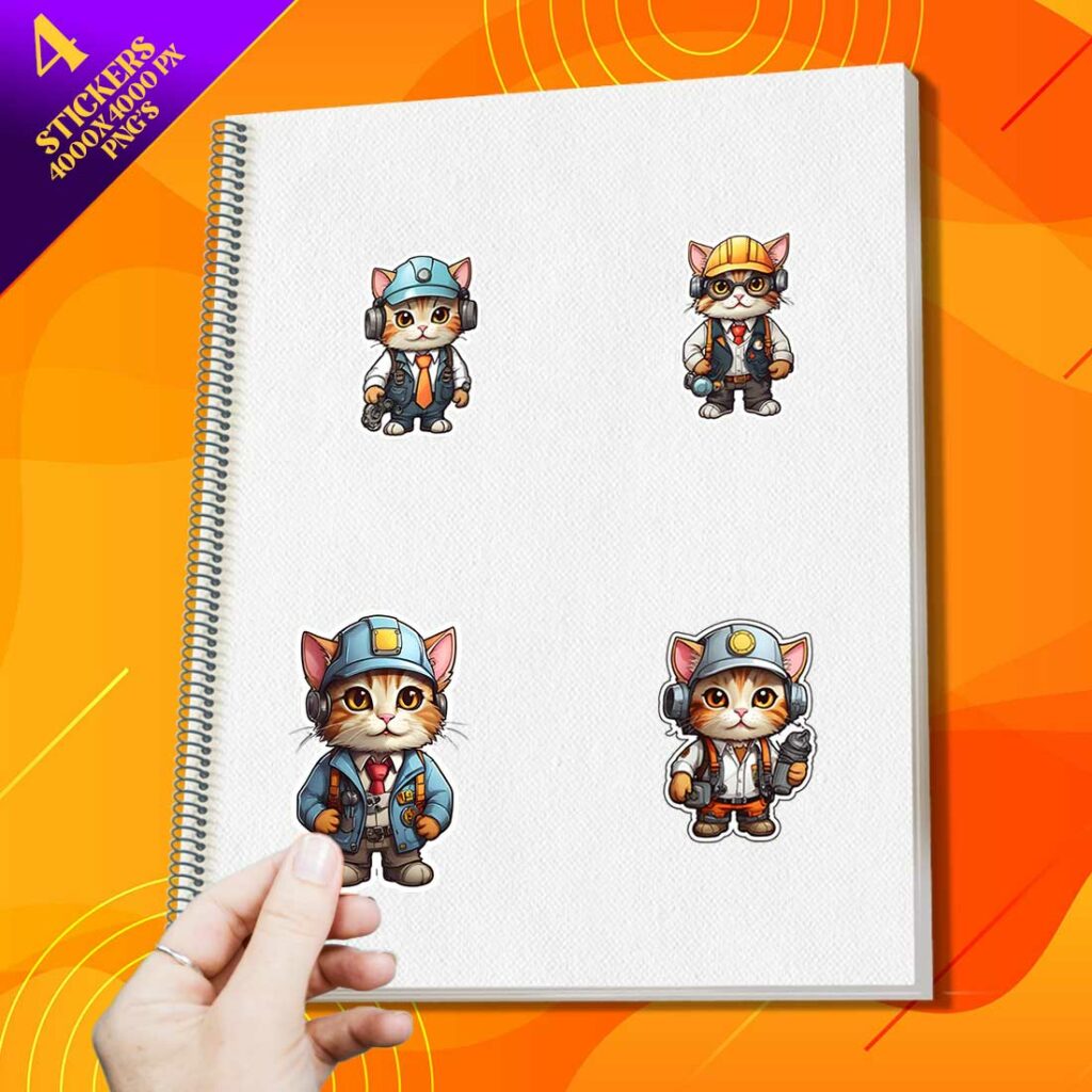 Cute Engineer Cat Stickers PNG’s - MasterBundles