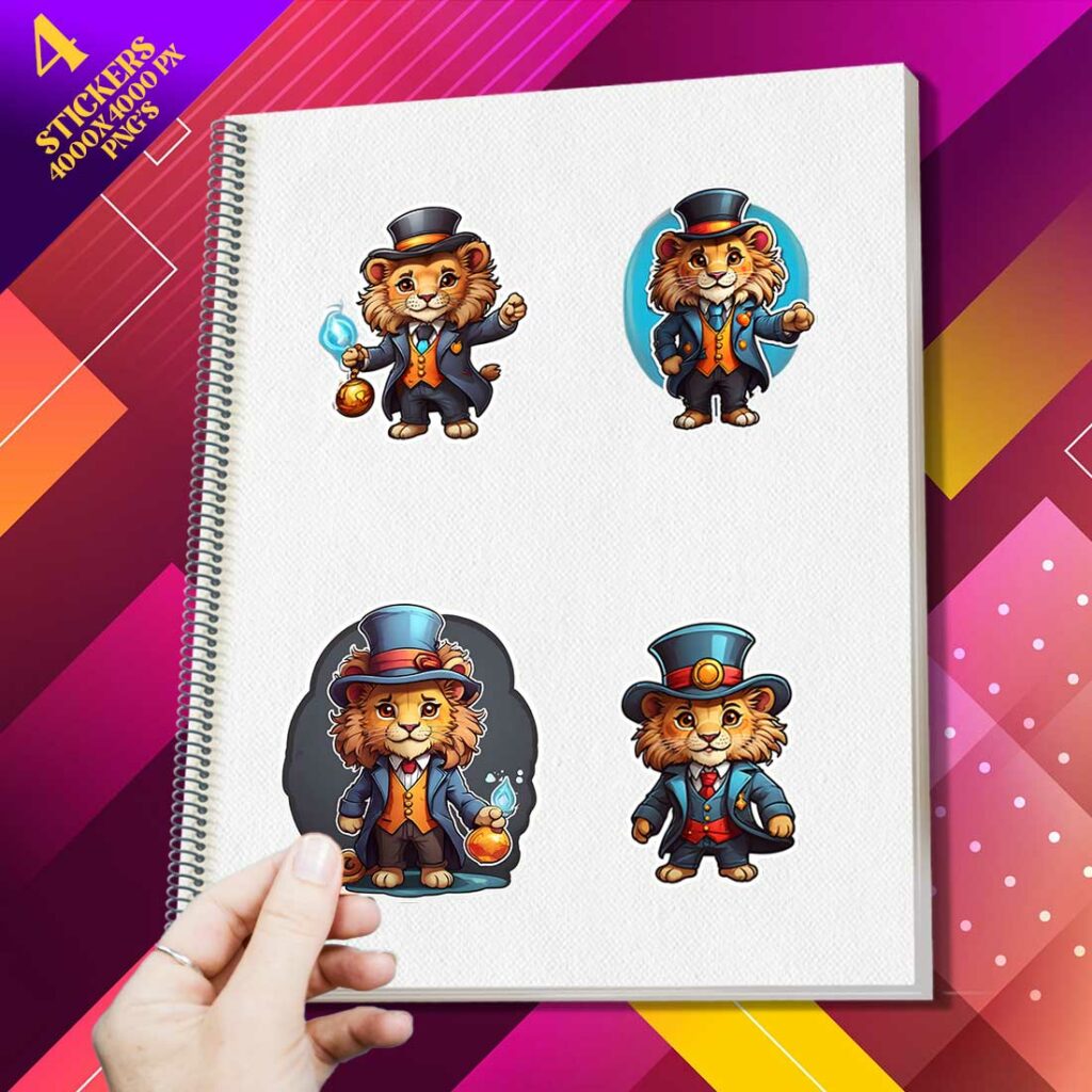Cute Magician Lion Stickers PNG’s - MasterBundles