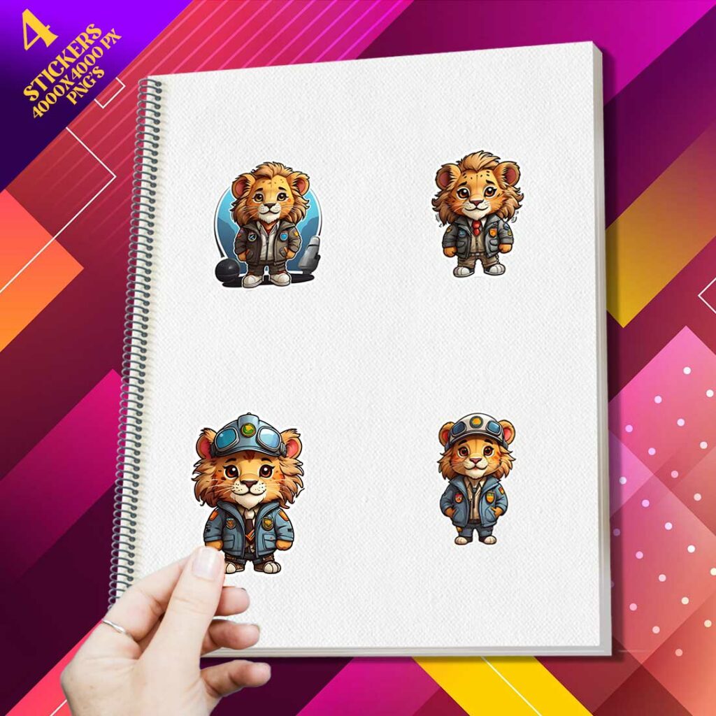 Cute Pilot Lion Stickers PNG’s - MasterBundles