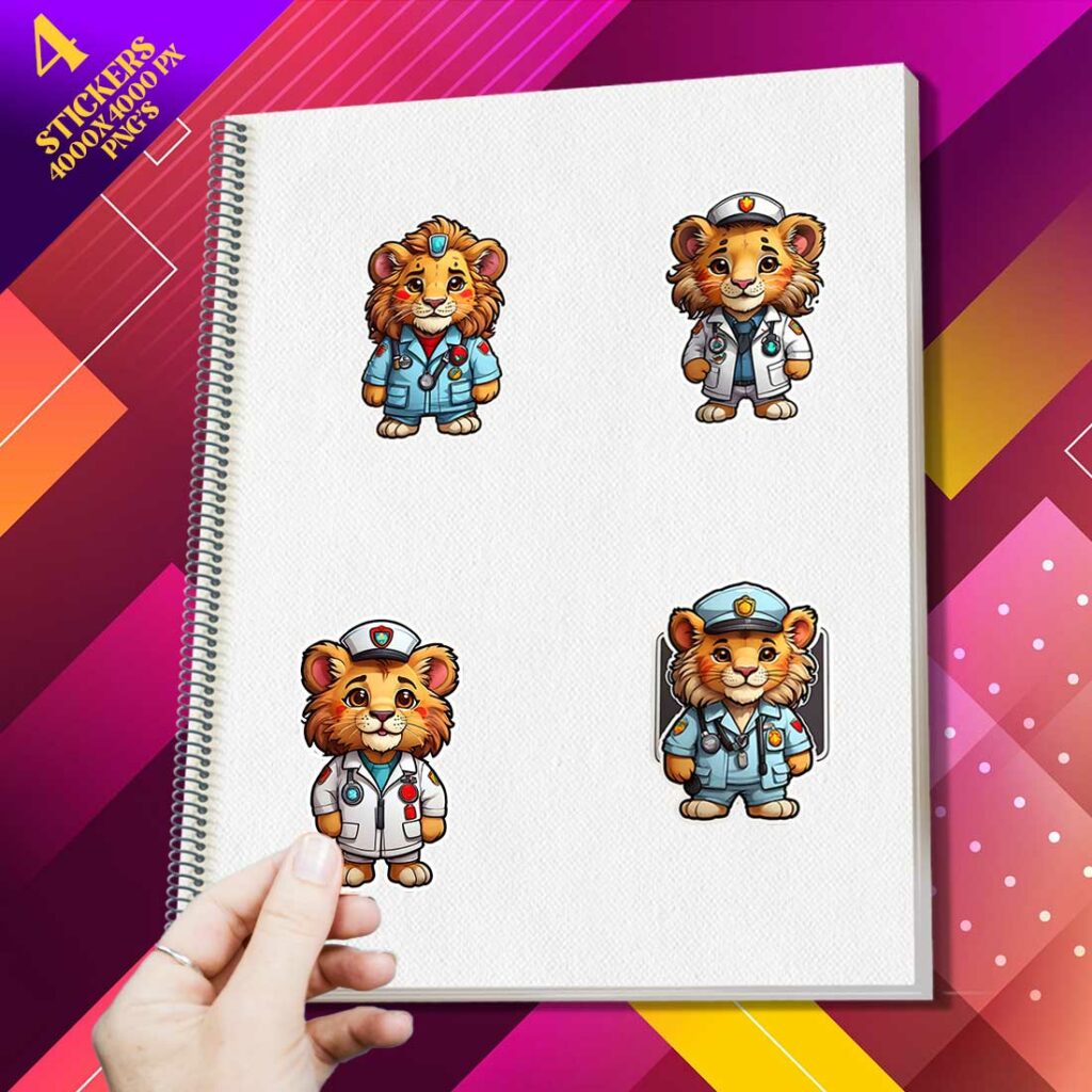 Cute paramedic Lion Stickers PNG’s - MasterBundles