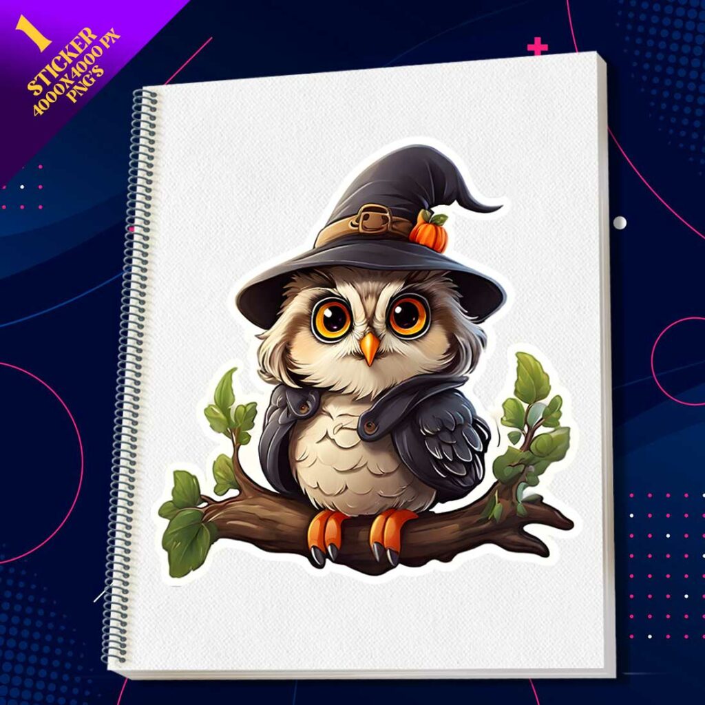 Cute Wizard Owl Illustrational Sticker Unique - MasterBundles