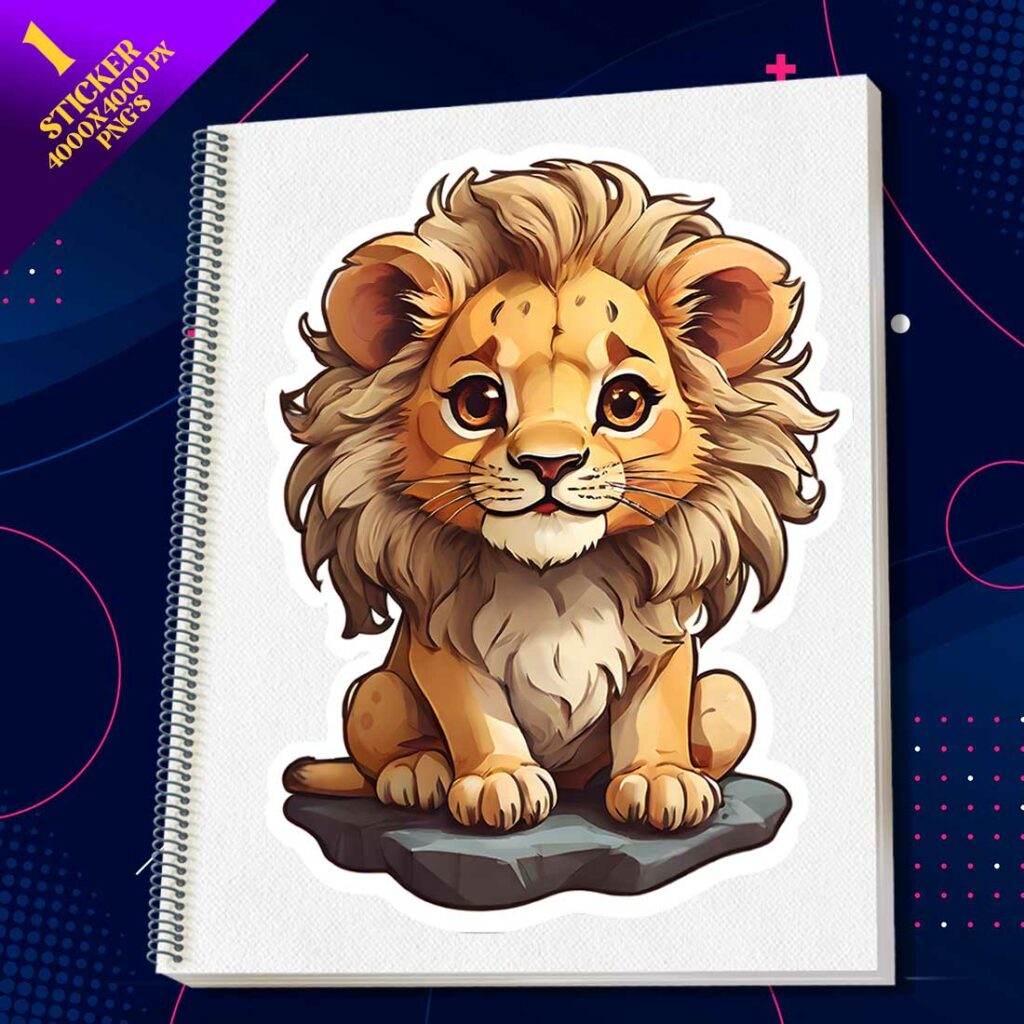 Cute Simba Illustrational Sticker Unique - MasterBundles