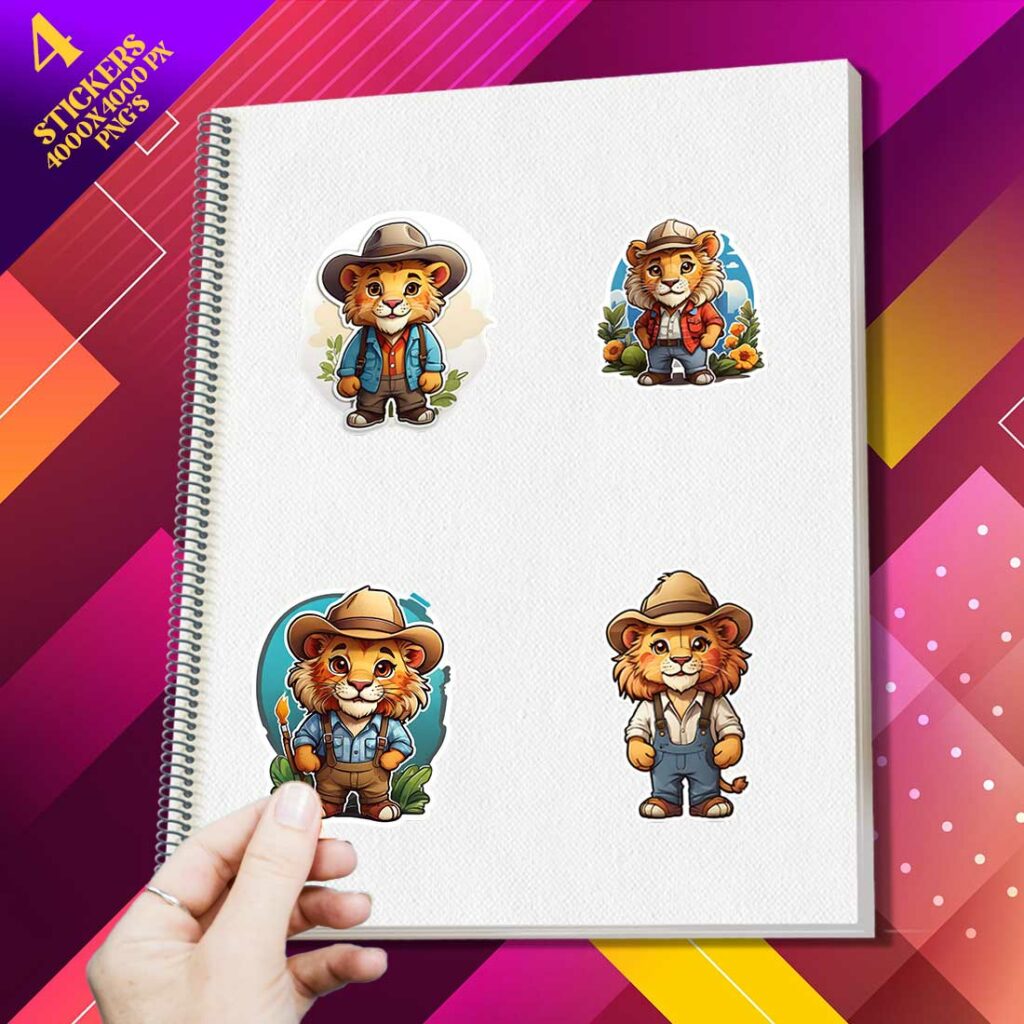 Cute Farmer Lion Stickers PNG’s - MasterBundles