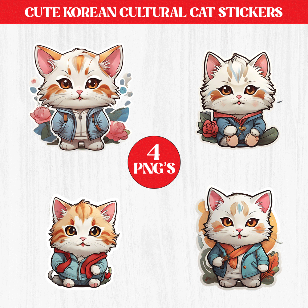 Cute Korean Cultural Cat Stickers PNG’s - MasterBundles