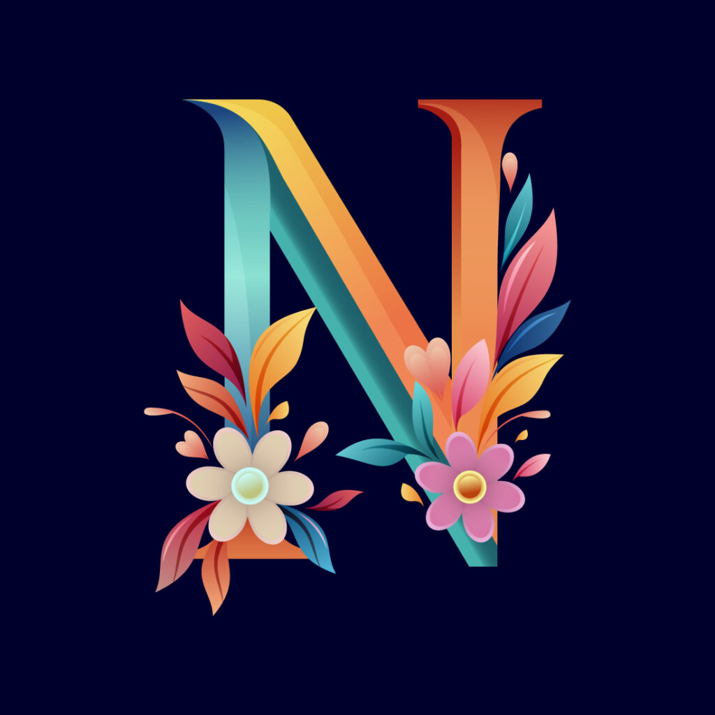 Floral alphabet N. Logo for wedding invitations, greeting card ...