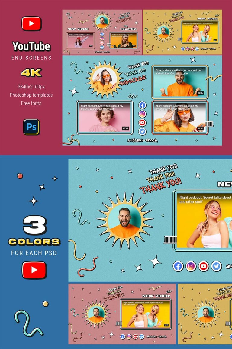 Colorful YouTube End Screens - MasterBundles