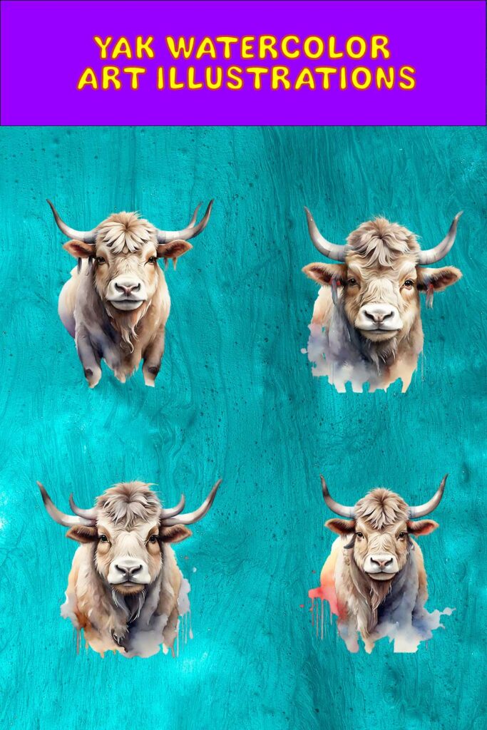 Yak Watercolor Art 4 Transparent PNG Illustrations - MasterBundles