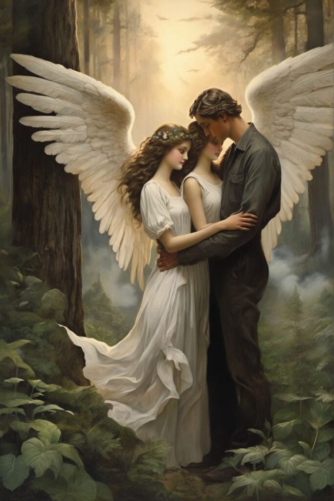 postcard, man, woman, forest, angel, love - MasterBundles