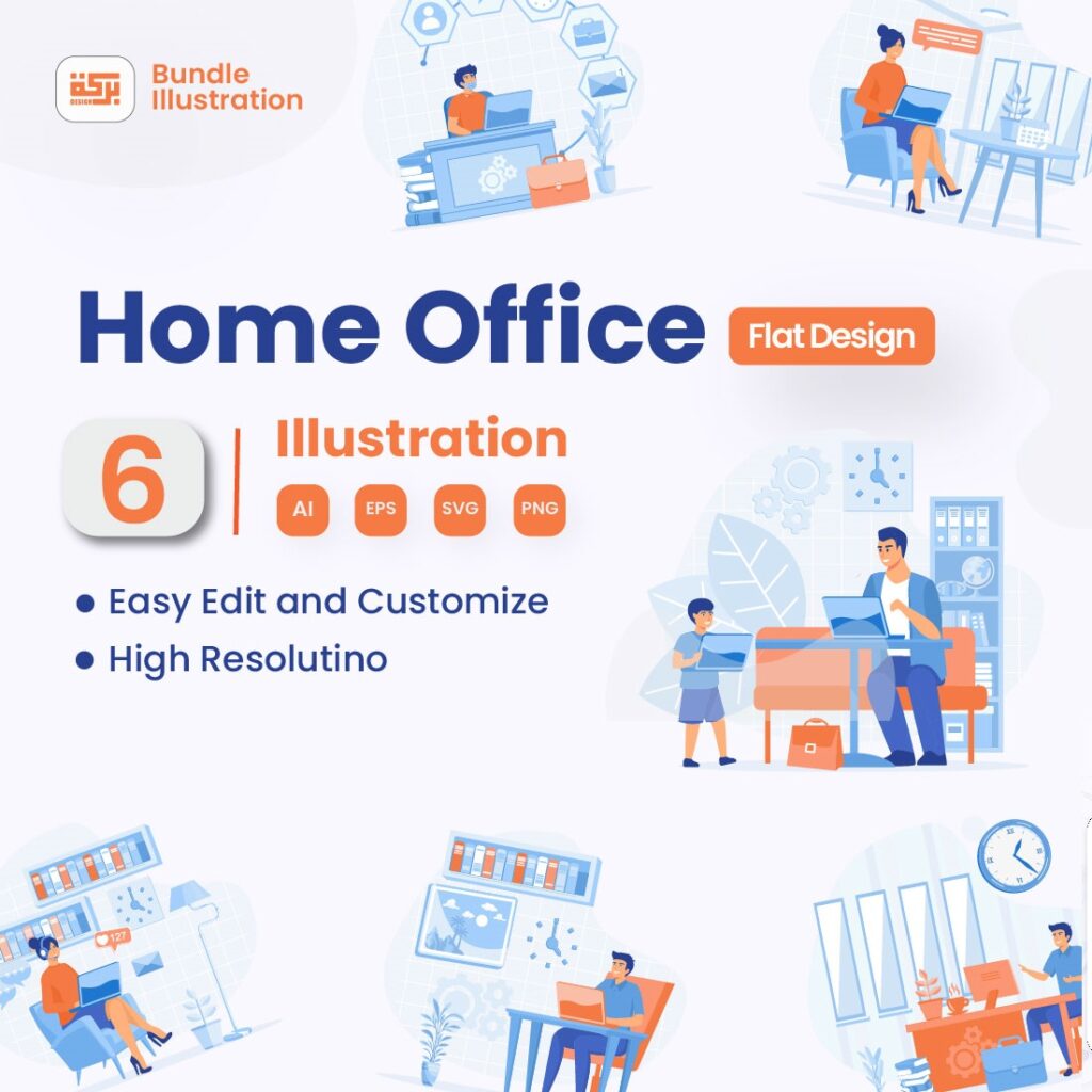 Work from Home Illustration Design - MasterBundles