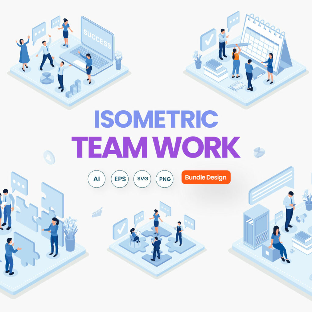 Attractive visual Isometric Team work illustrations - MasterBundles
