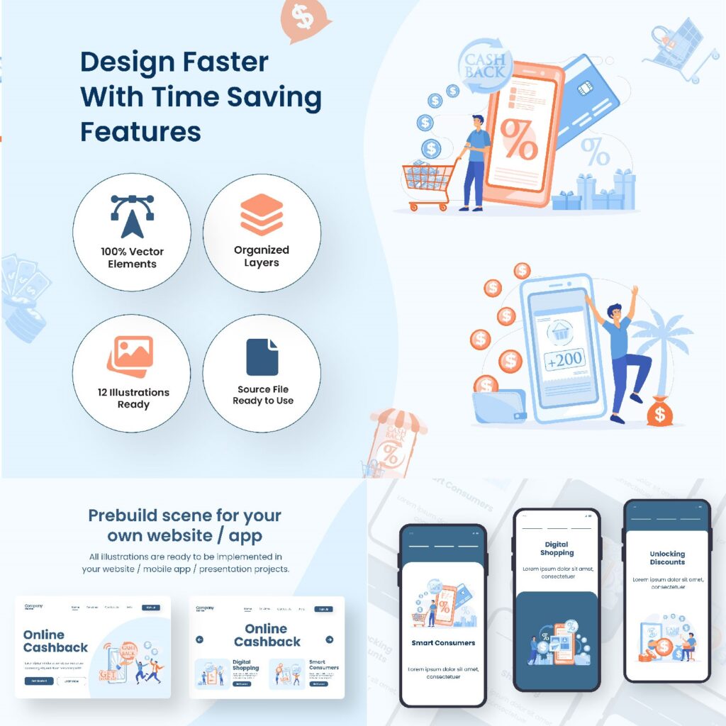 Mobile Cash Back Illustration Design - MasterBundles