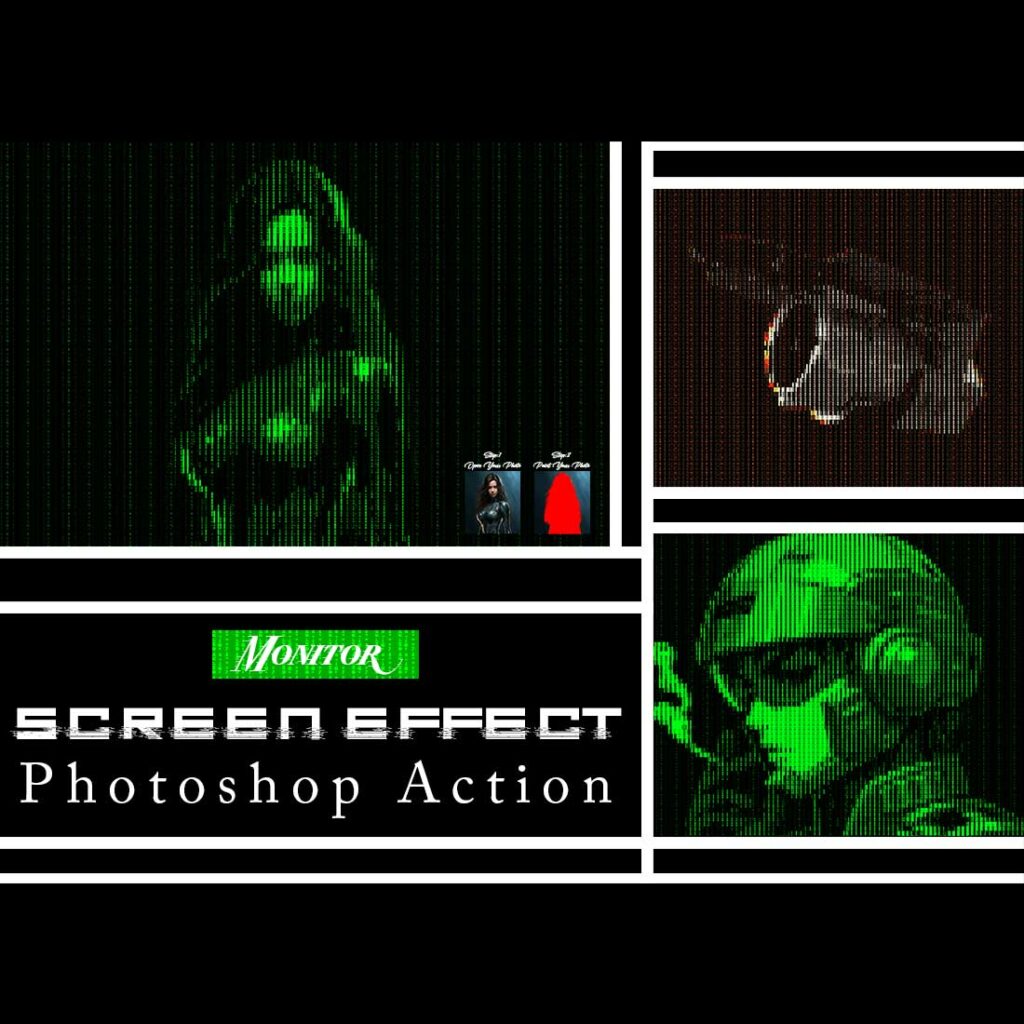 Monitor Screen Effect Photoshop Action - MasterBundles