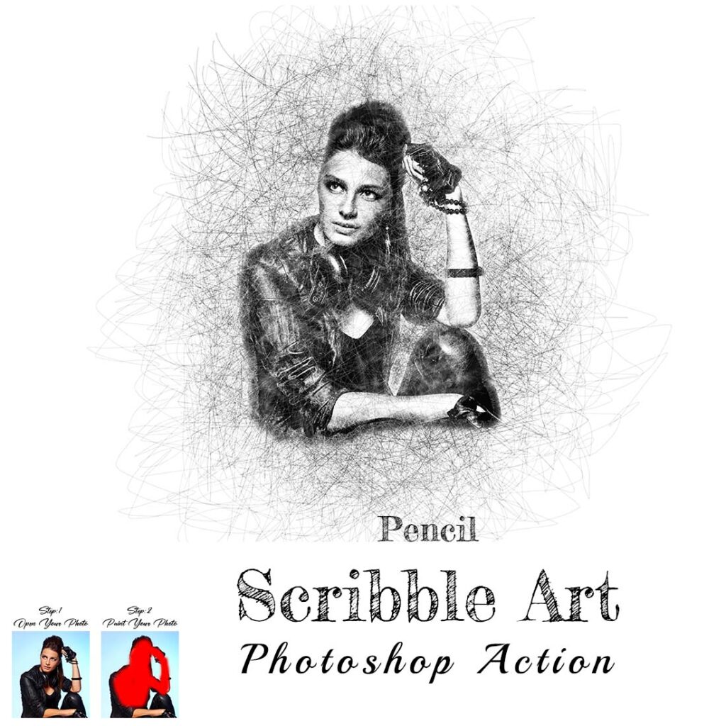 Pencil Scribble Art Photoshop Action - MasterBundles