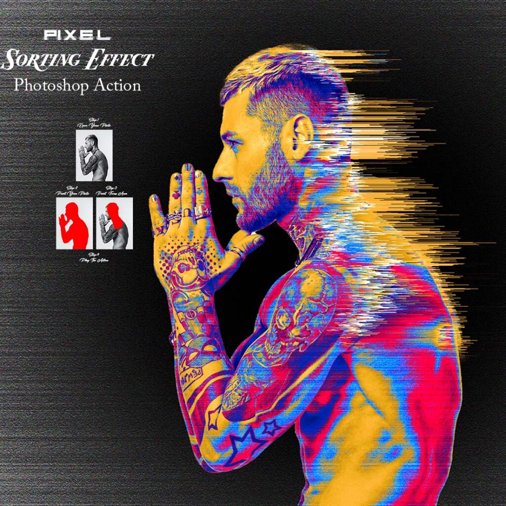 Pixel Sorting Effect Photoshop Action - MasterBundles
