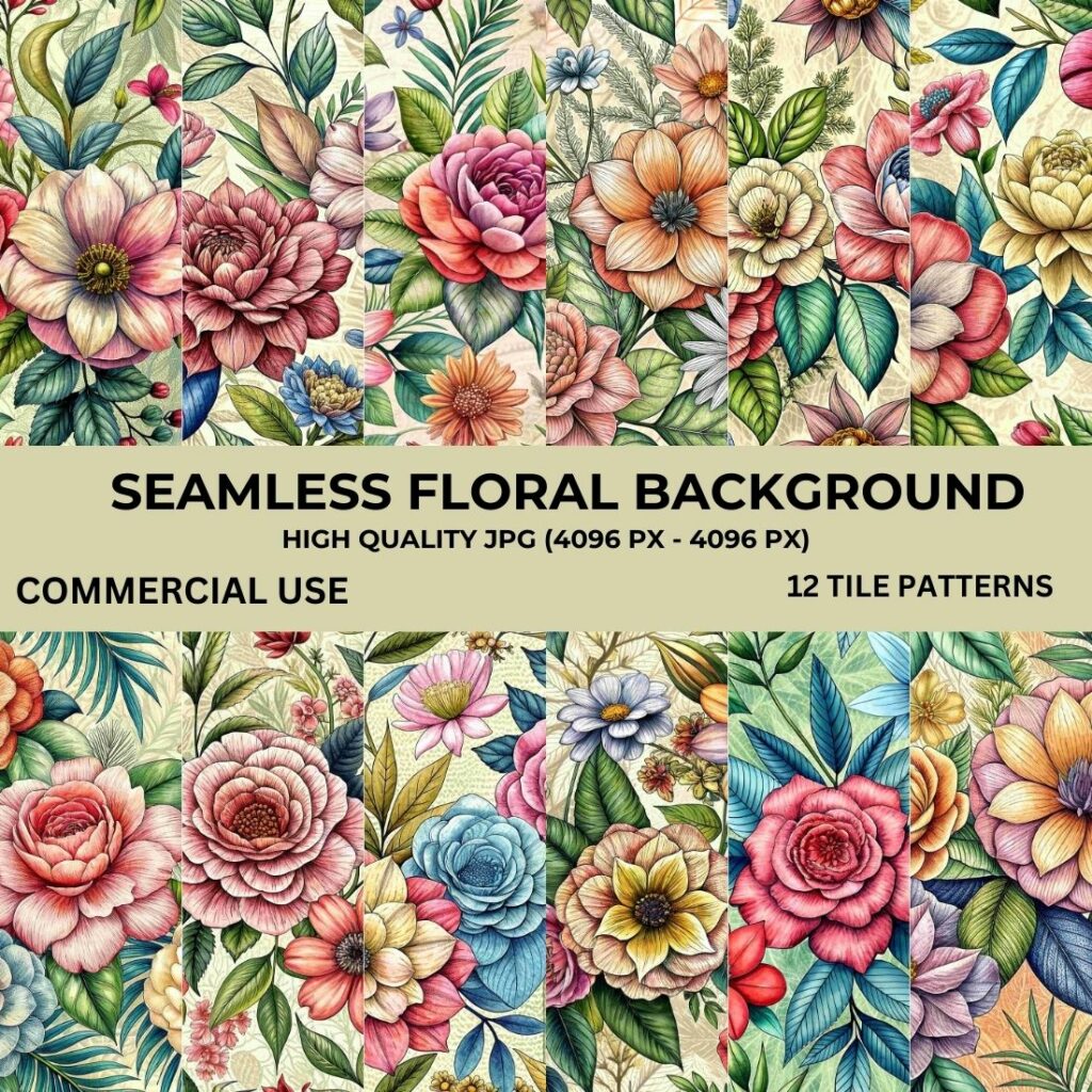 Seamless Floral Hand Drawn Background Bundle - MasterBundles