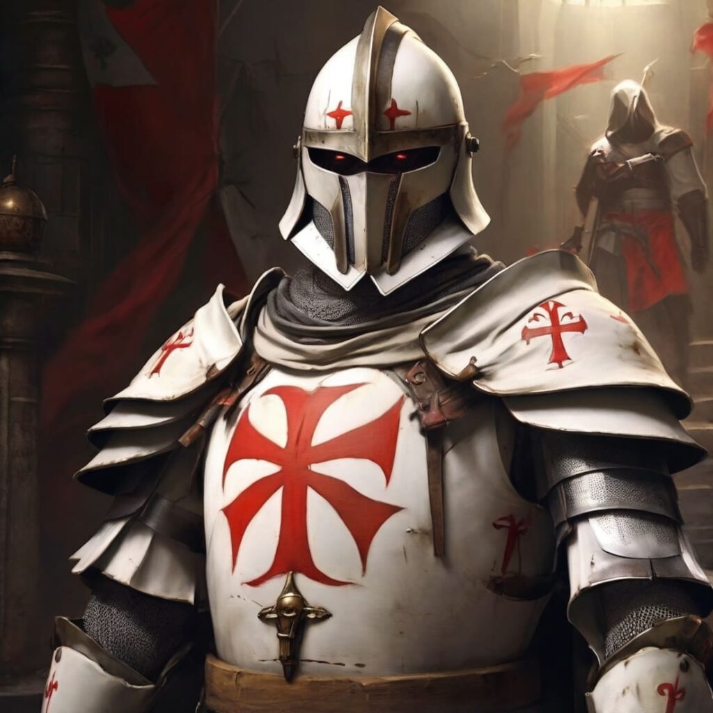 battle of knights, woman, river, mill, butterfly, Templar - MasterBundles