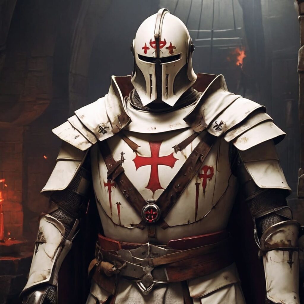 battle of knights, woman, river, mill, butterfly, Templar - MasterBundles