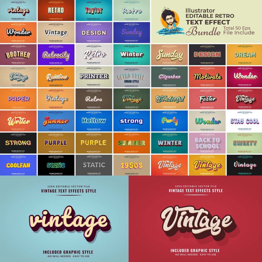 Editable Vector Retro Text Bundle - MasterBundles