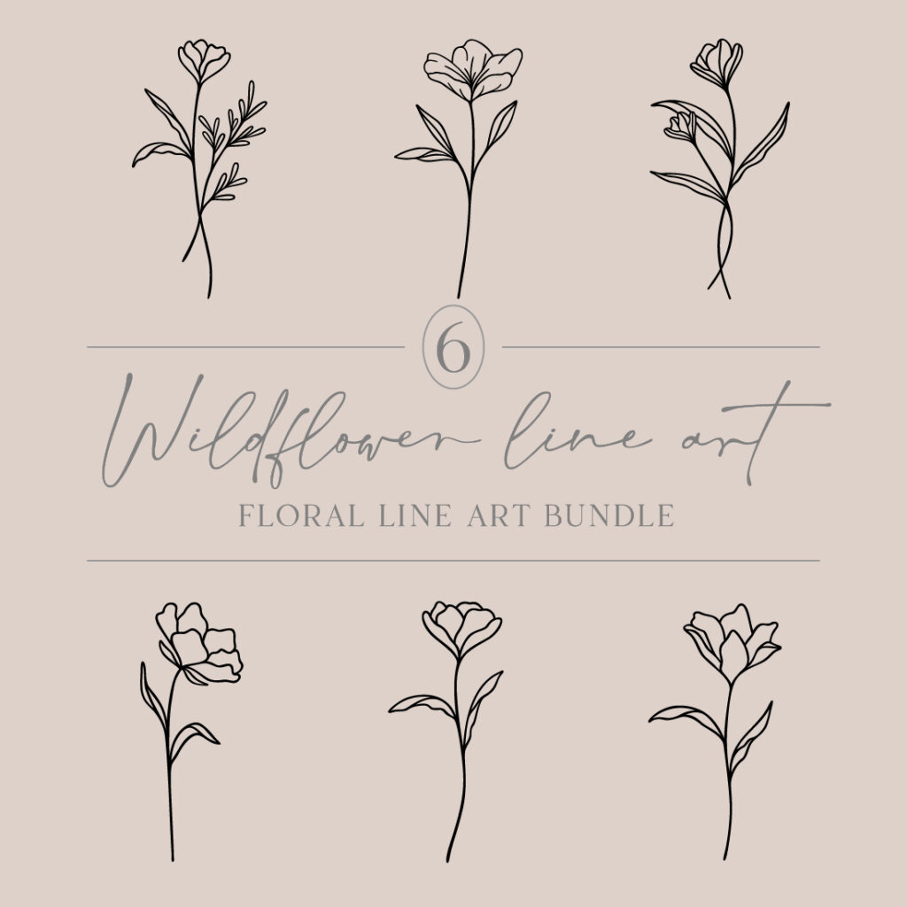 Flower Line Art Bundle | 6 Elegant Wildflowers | Botanical Floral ...