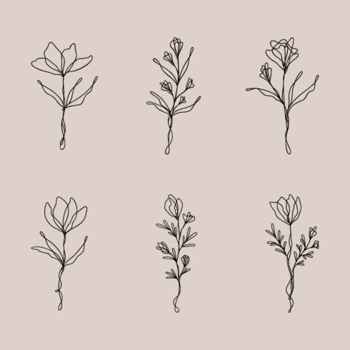 Floral Line Art Bundle Of 6 | Continuous Line Wildflower Designs ...