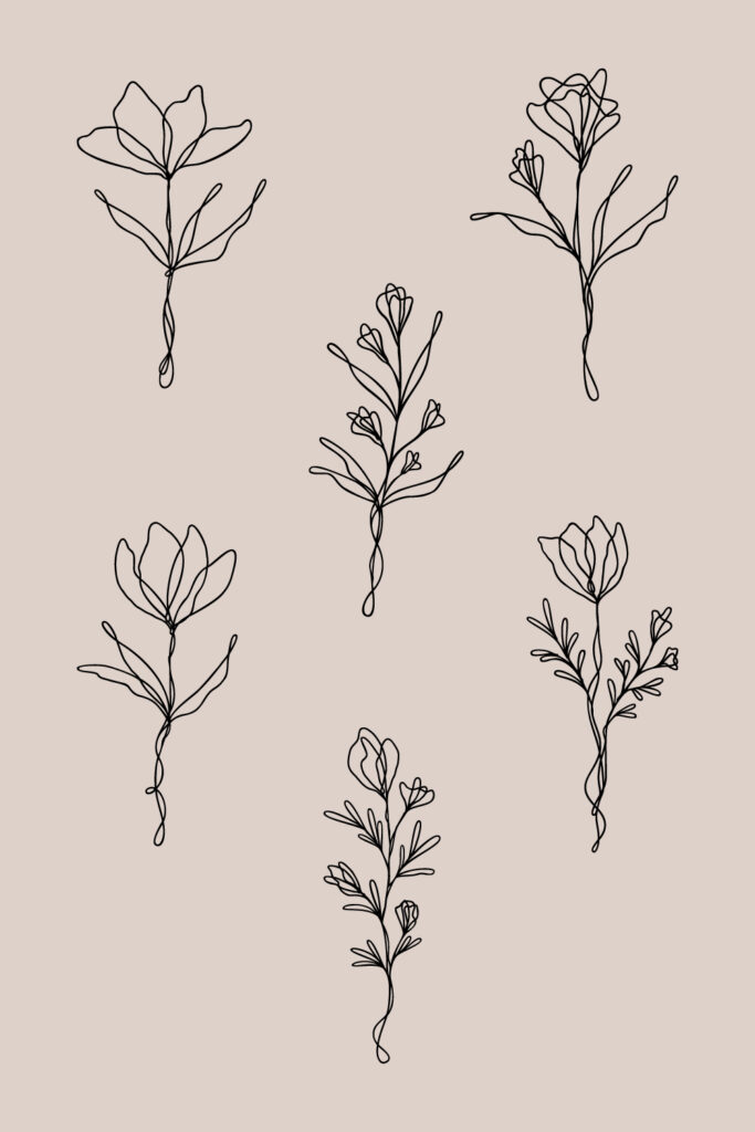 Floral Line Art Bundle Of 6 | Continuous Line Wildflower Designs ... Floral Line Art Bundle Of 6 | Continuous Line Wildflower Designs ...