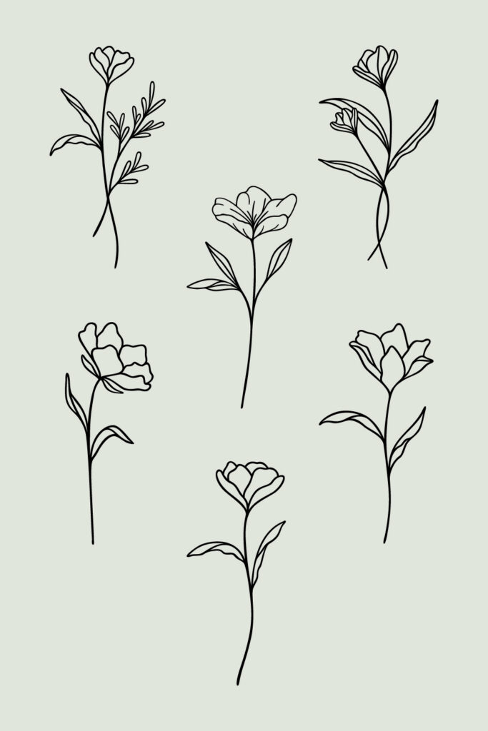 Flower Line Art Bundle | 6 Elegant Wildflowers | Botanical Floral ...