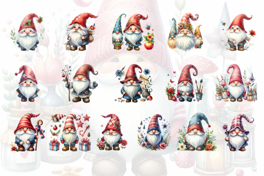 Cute Watercolor Gnome 54 PNG Clipart Collection - MasterBundles