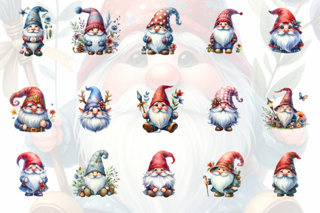 Cute Watercolor Gnome 54 PNG Clipart Collection - MasterBundles