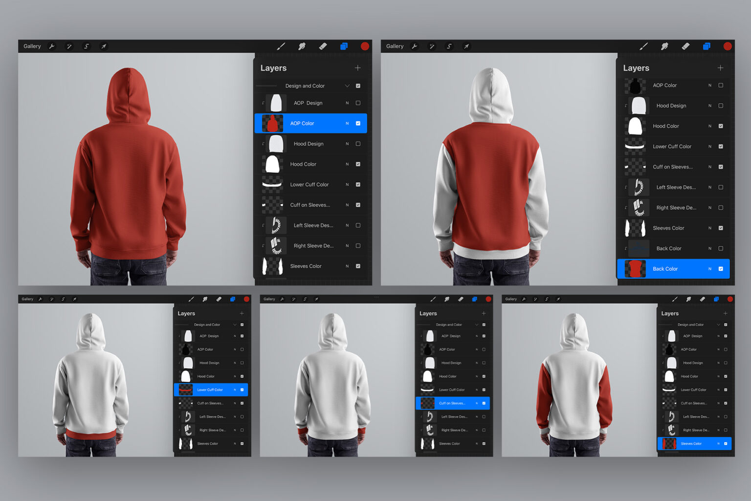 4 Mockups Oversize Hoodie. Front, Back and Side View for Procreate ...