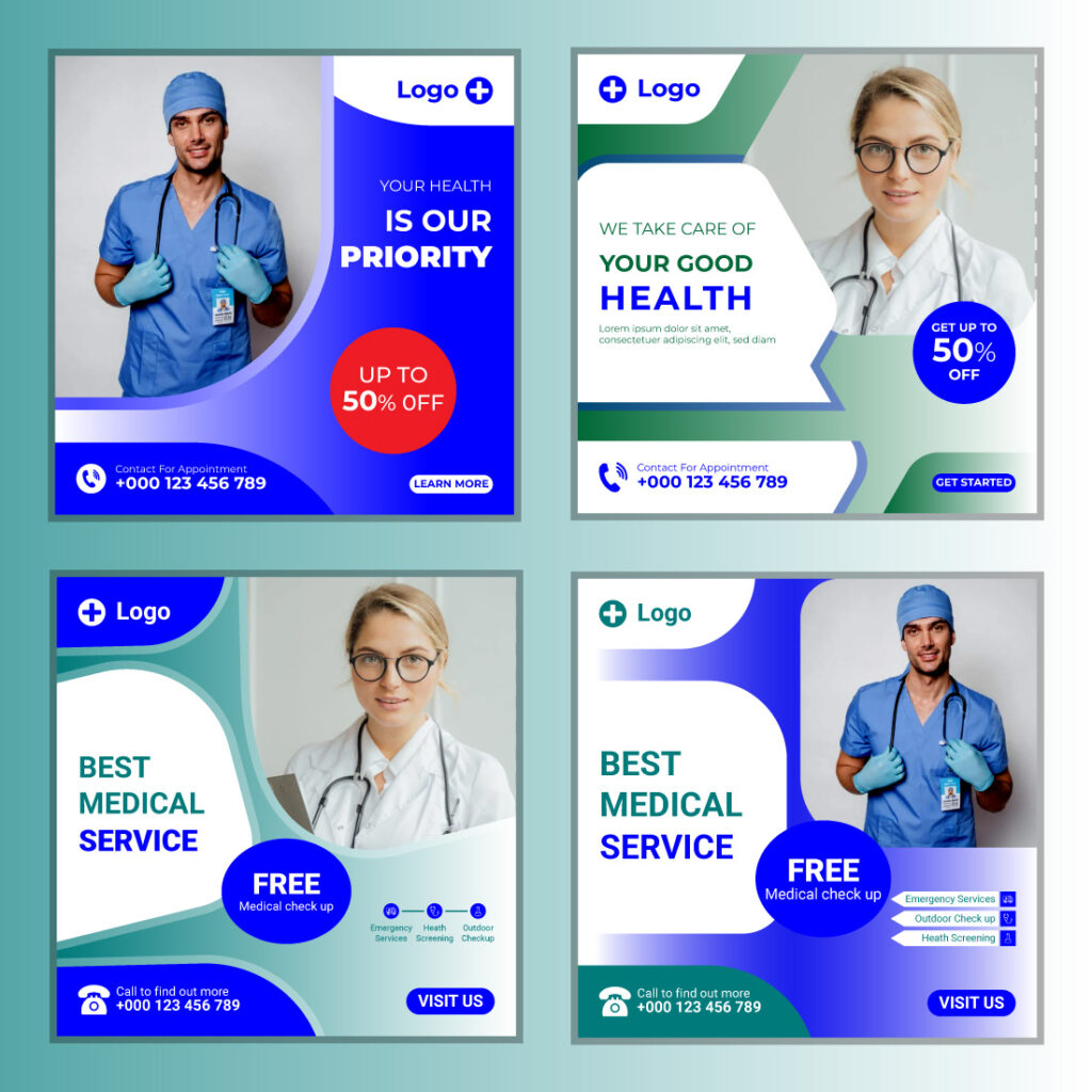 Medical and Healthcare Social Media Posts Design Template - MasterBundles