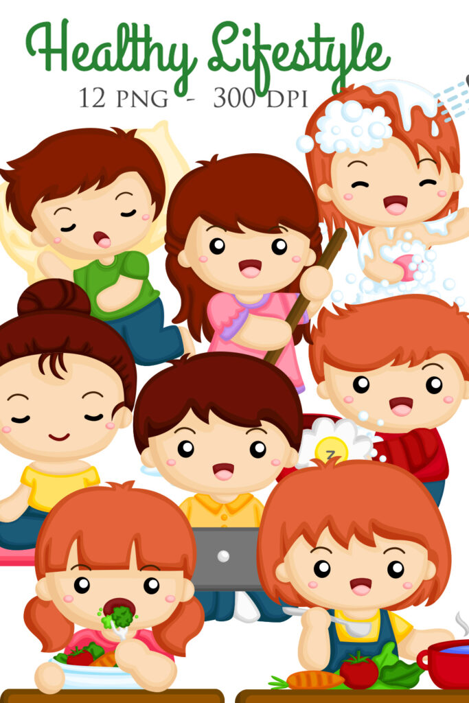 Cute Kids Doing Healthy Lifestyle Activity Yoga Eating Sleeping ...