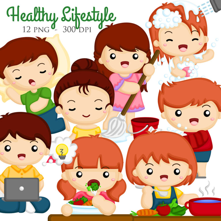 Cute Kids Doing Healthy Lifestyle Activity Yoga Eating Sleeping ...