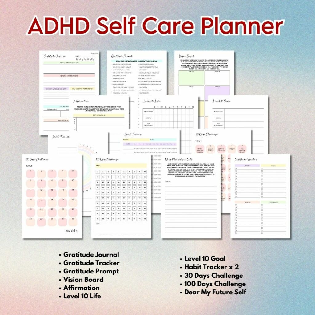 ADHD Self Care Planner - Canva Template - MasterBundles
